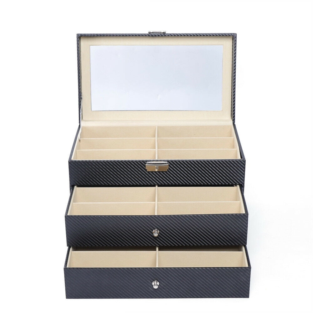 PU Modern 18-Grid Sunglasses Organizer Display Box For Eyewear Durable ...
