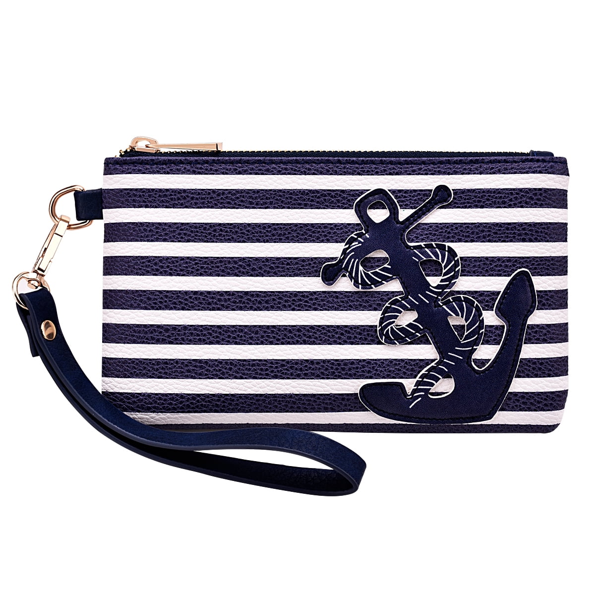 PU Nautical Anchor Purse 8.5"x5.0" Wristlet Bag Zip Coin Pouch ...