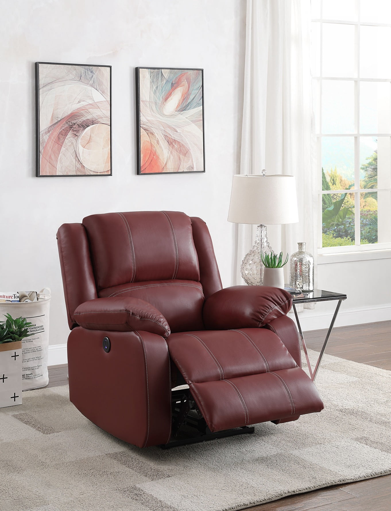 PU Rocker Recliner with USB Port,Adjustable Footrest,Modern Home ...