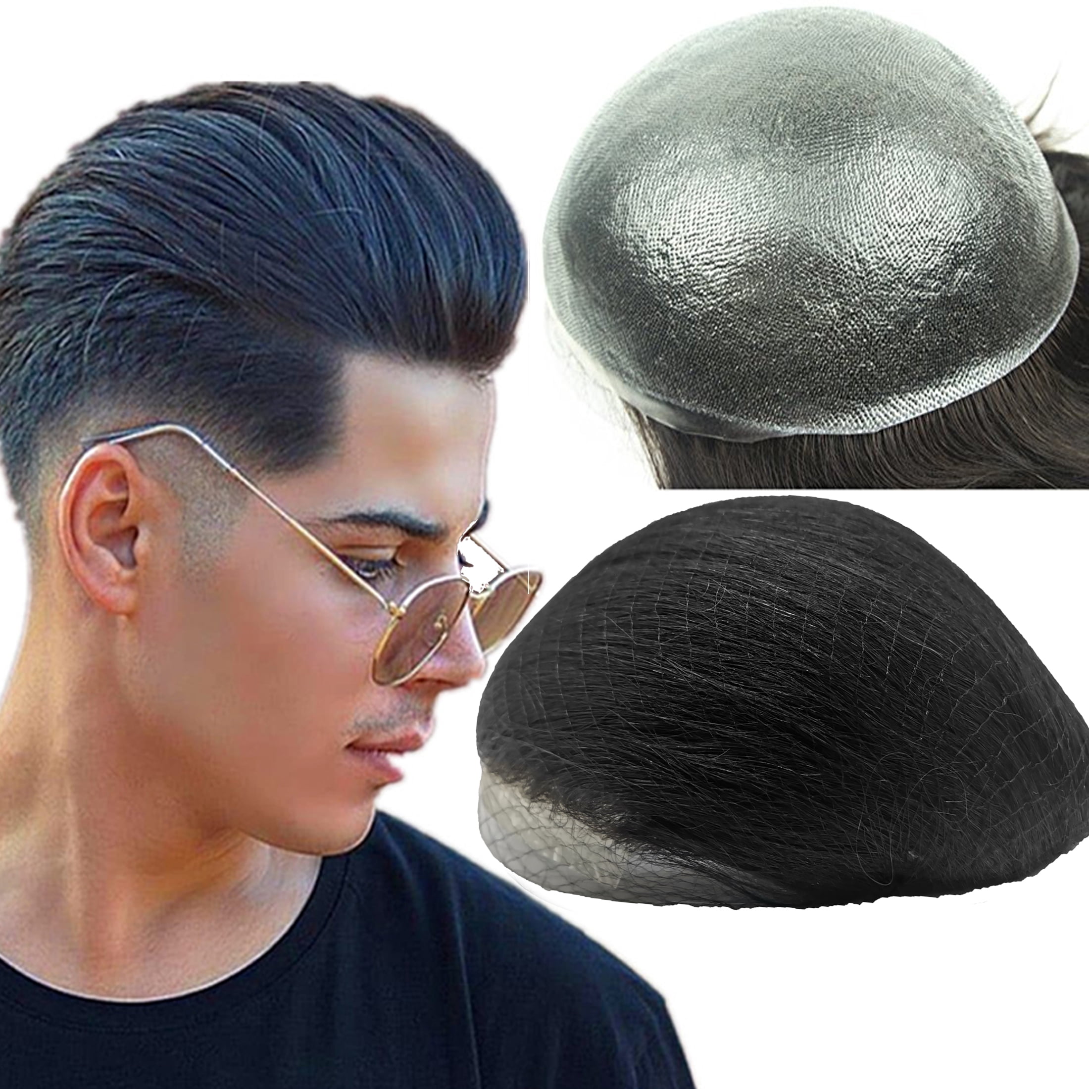 PU Skin Toupee for Men, N.L.W. European Human Hair Pieces for Men with ...