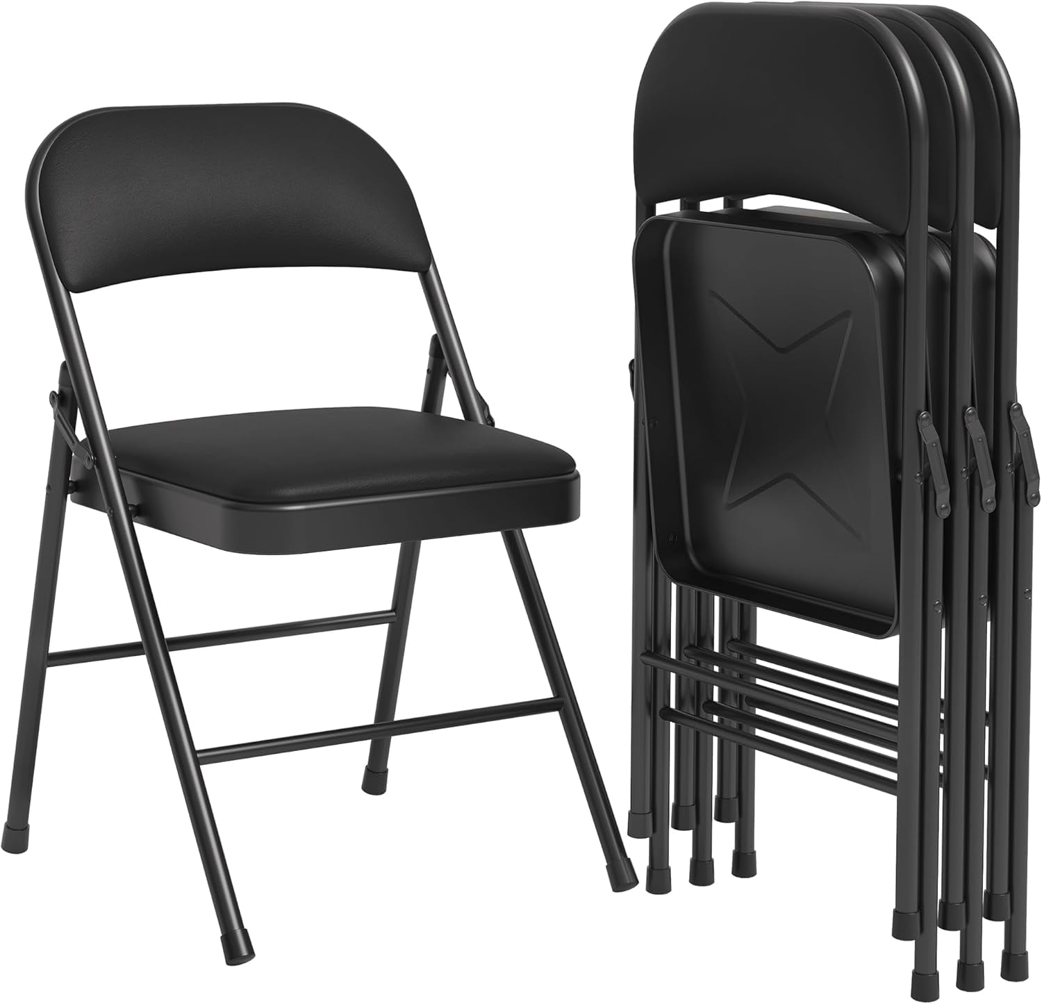 PU Upholstered Foldable Chairs with Metal Frame Hold Up to 350 Pounds ...