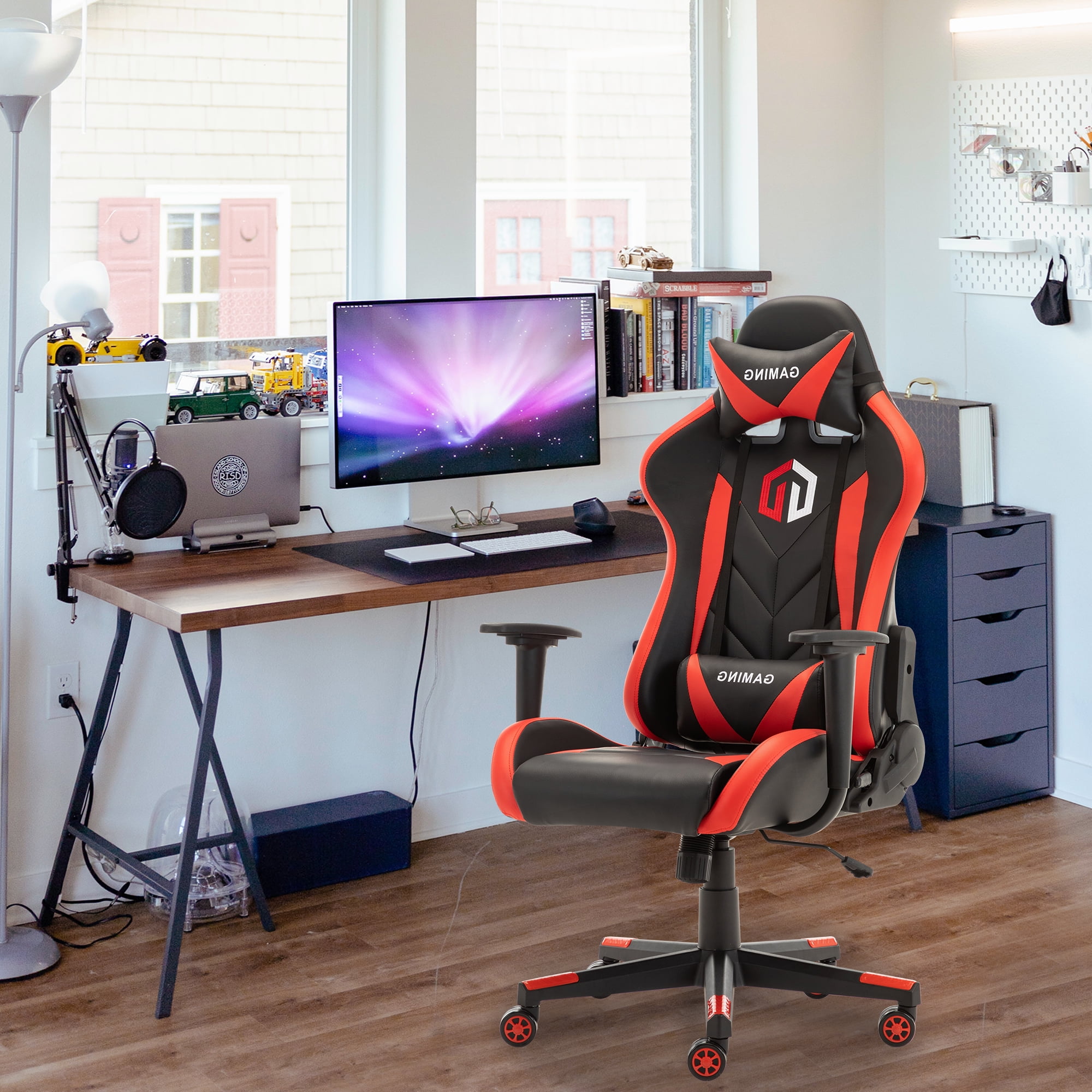 PU Leather Racing Style Gaming Chair with Removable Head and Lumbar ...