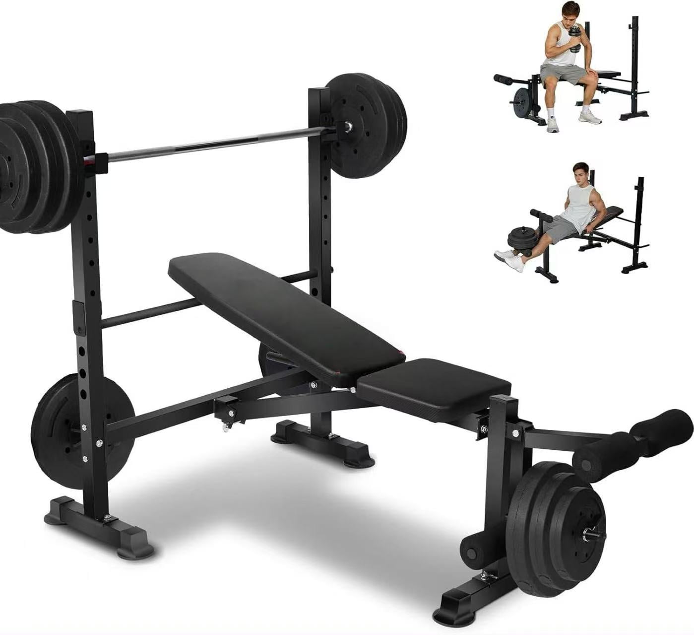 PUATUL Standard Weight Bench Set with Leg Extension & Curl, Adjustable & Foldable Bench Press ...