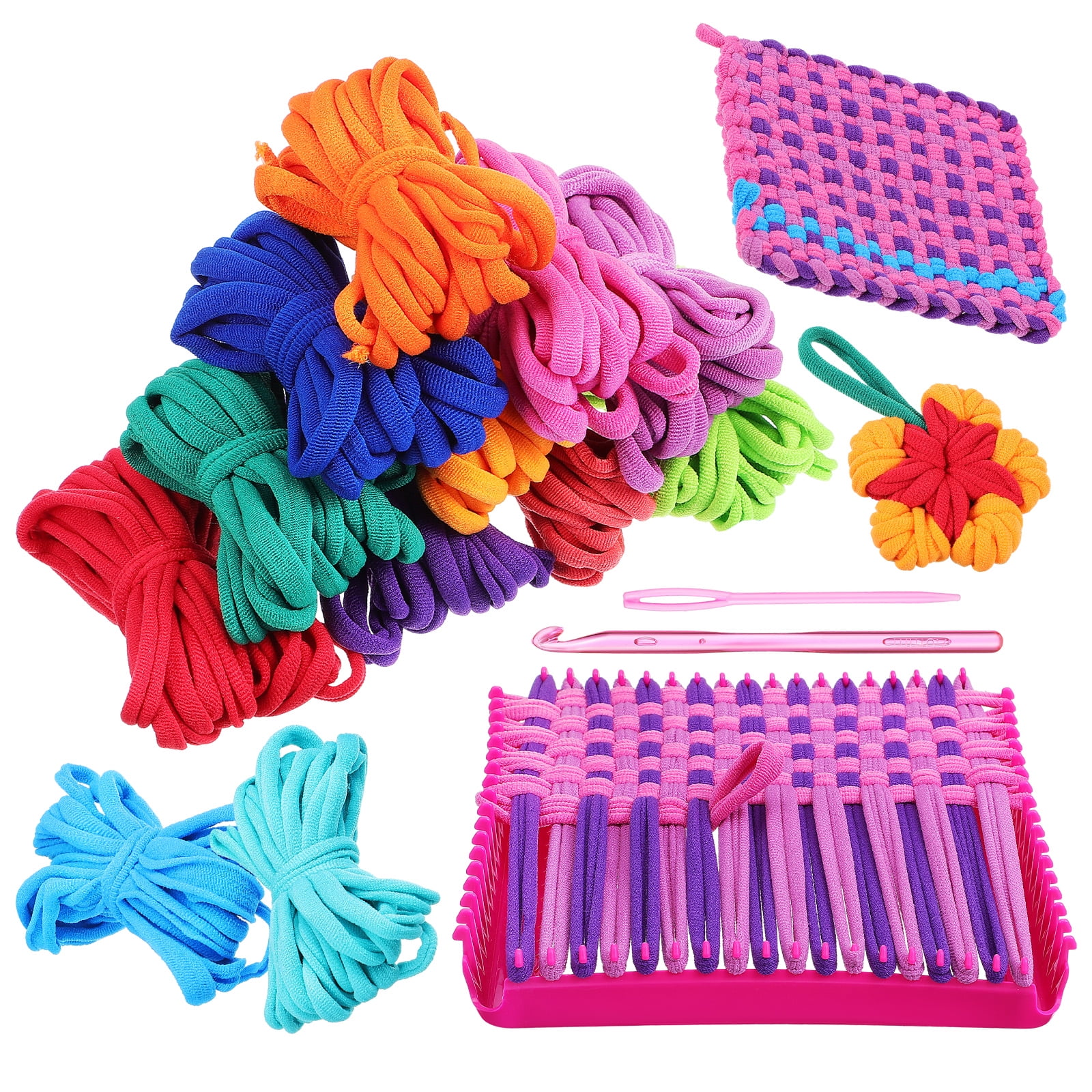 PUBERT 1 Set Kids Knitting Starter Kit With Loom Pot Holder Loops Refill Craft Bracelet Weave ...