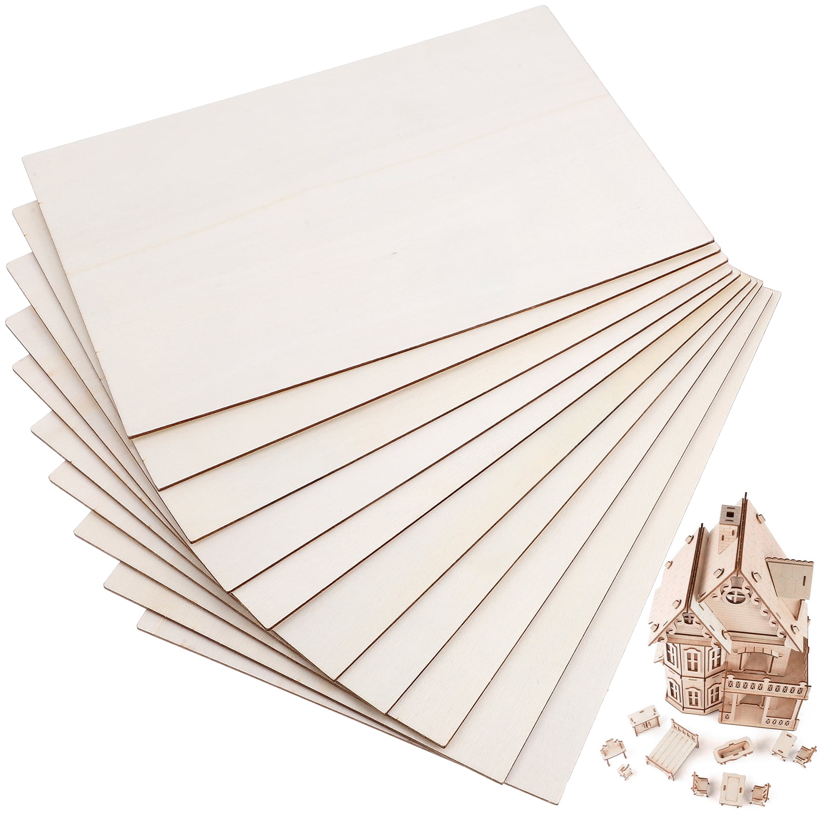 PUBERT 10pcs Blank Wood Sheets Unpainted Wooden Panel Boards Blank Wood ...