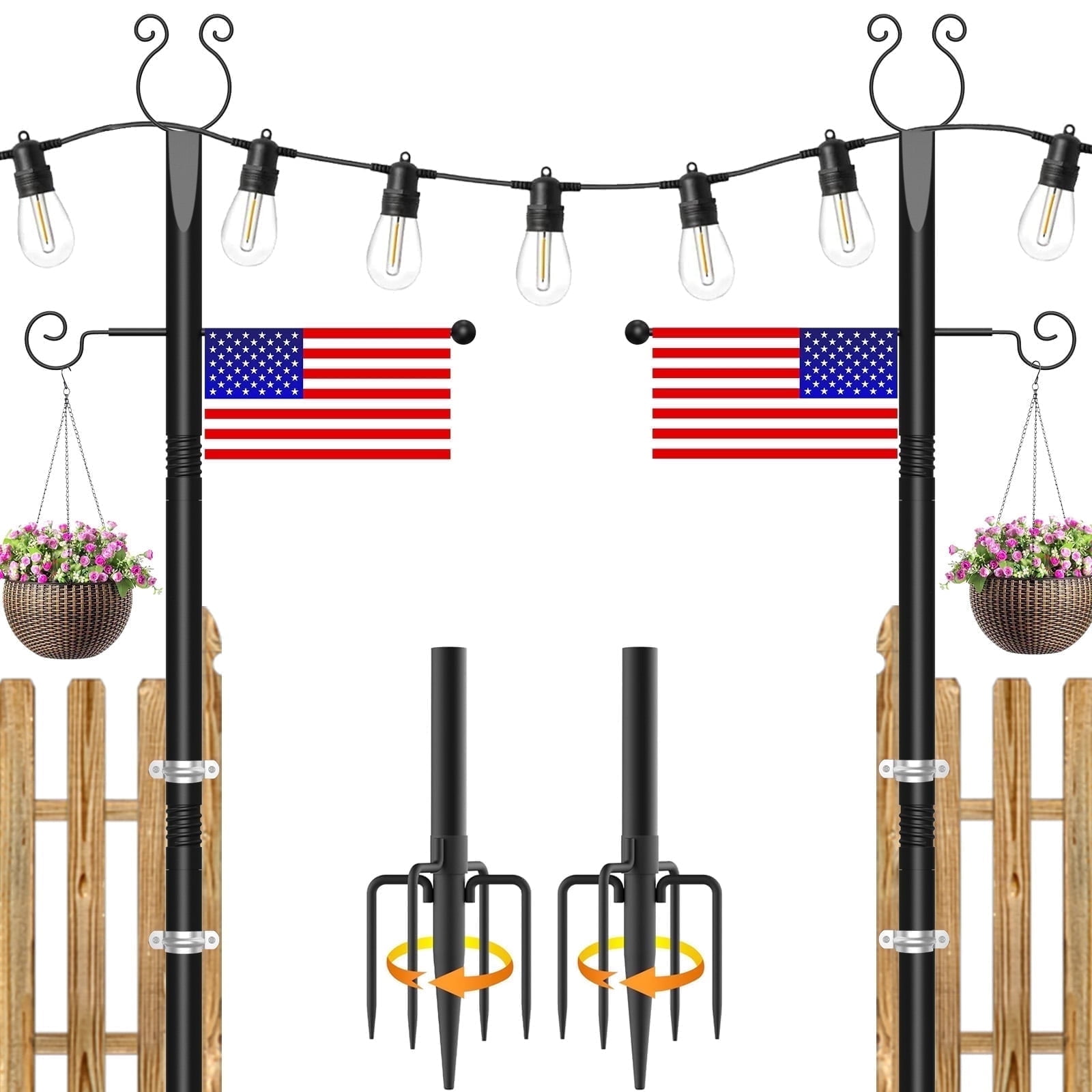 PUCACHI 2-Pack 10ft Outdoor String Light Poles for Patio, Deck ...