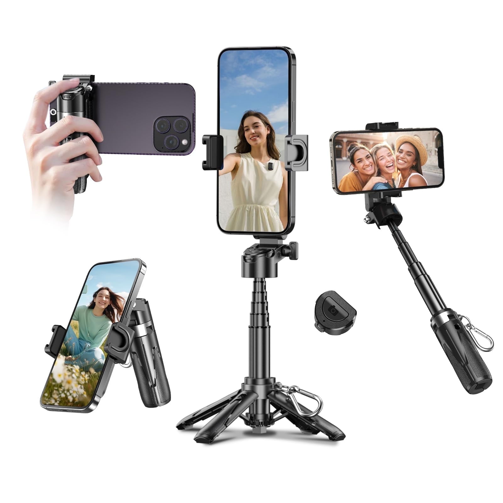 PUCACHI 3-in-1 Selfie Stick Tripod with Detachable Bluetooth Remote - Universal Phone/Camera ...