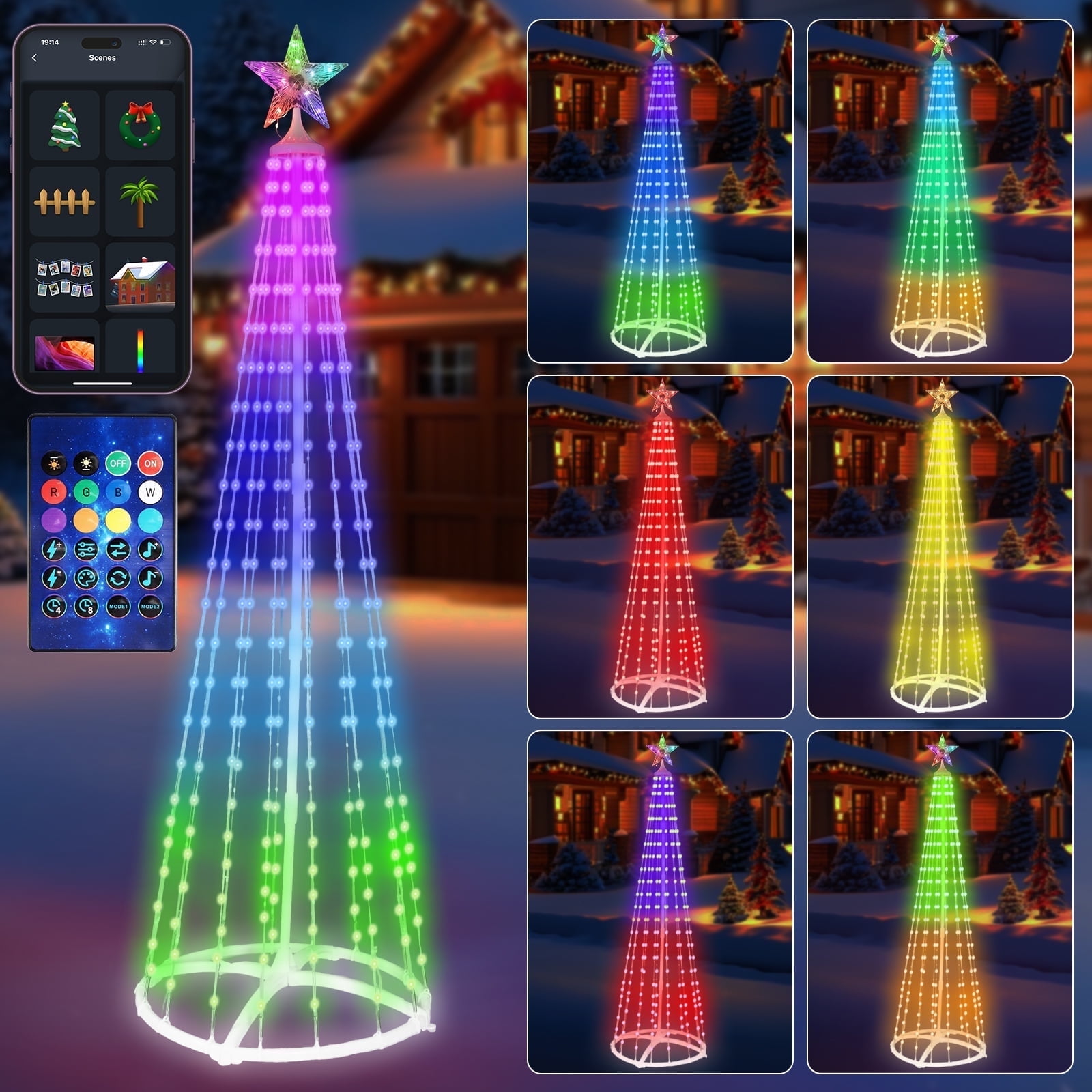 PUCACHI 6.9ft Lighted Outdoor Christmas Tree, 300 LED Music Sync RGB ...