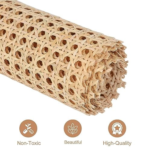 PUCHEN Natural Rattan Cane Webbing Roll, Rattan Cane Square Webbing ...