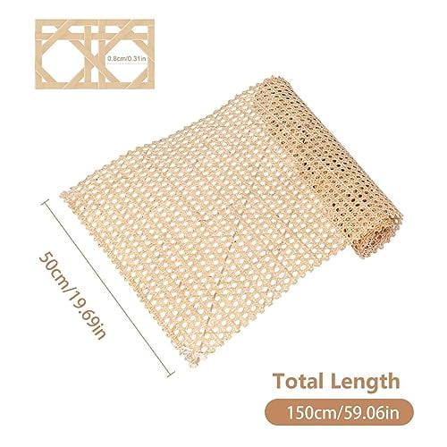 PUCHEN Natural Rattan Cane Webbing Roll, Rattan Cane Square Webbing ...