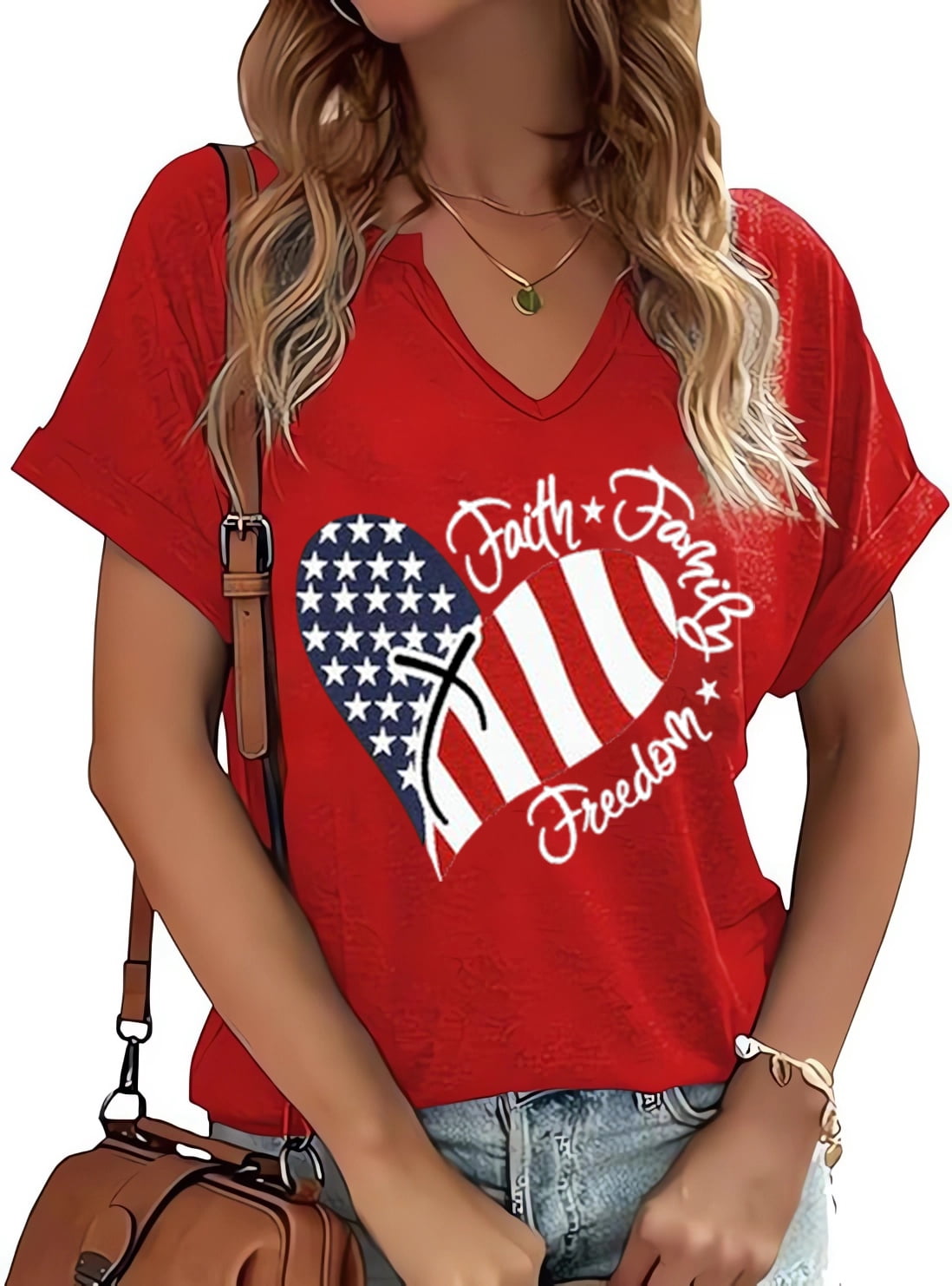 PUCKOLITY American Flag Heart Shirts for Women Fourth of July T-Shirts ...