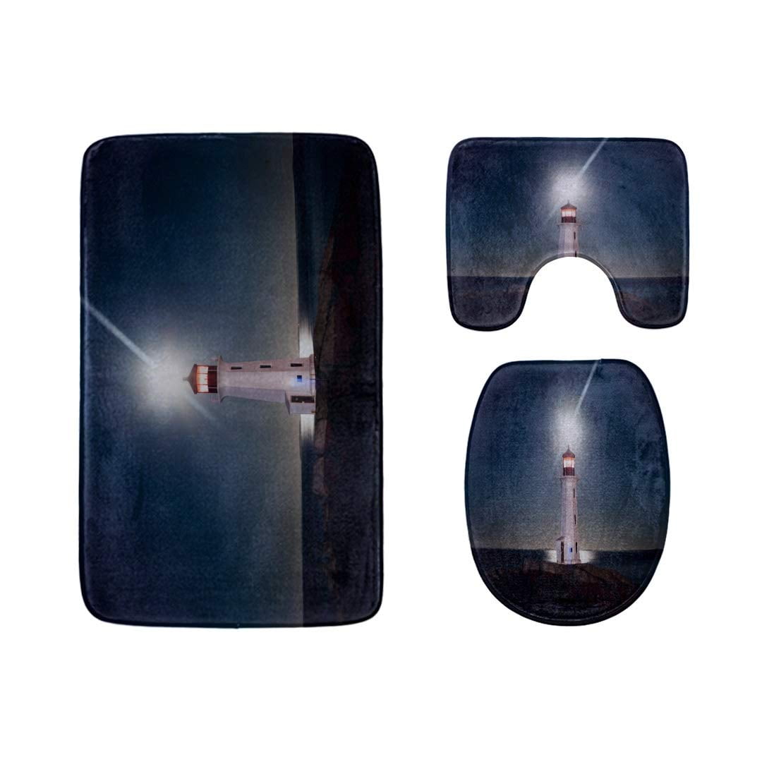 PUDMAD A Shining Lighthouse 3 Piece Bathroom Rugs Set Bath Rug Contour ...