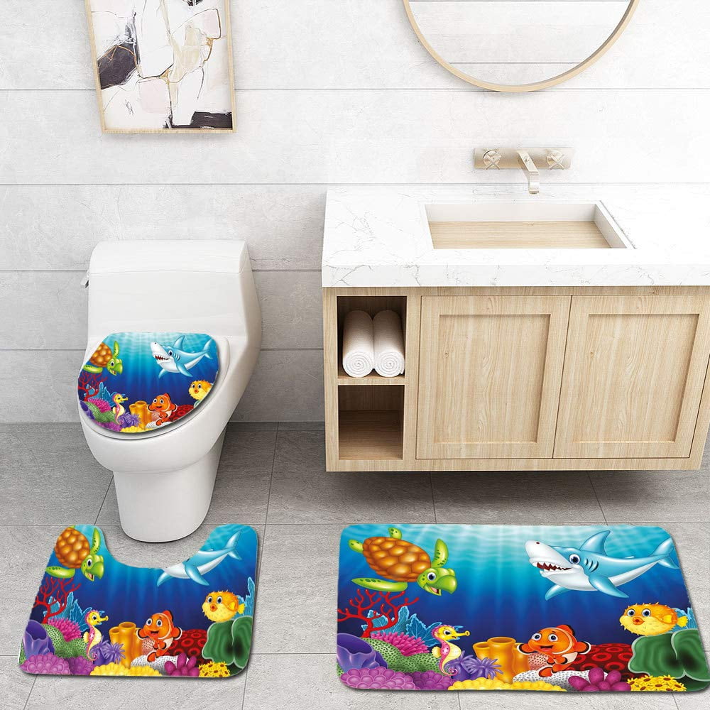 PUDMAD Aquarium Cartoon Tropical Fish and Happy Underwater World Corals ...