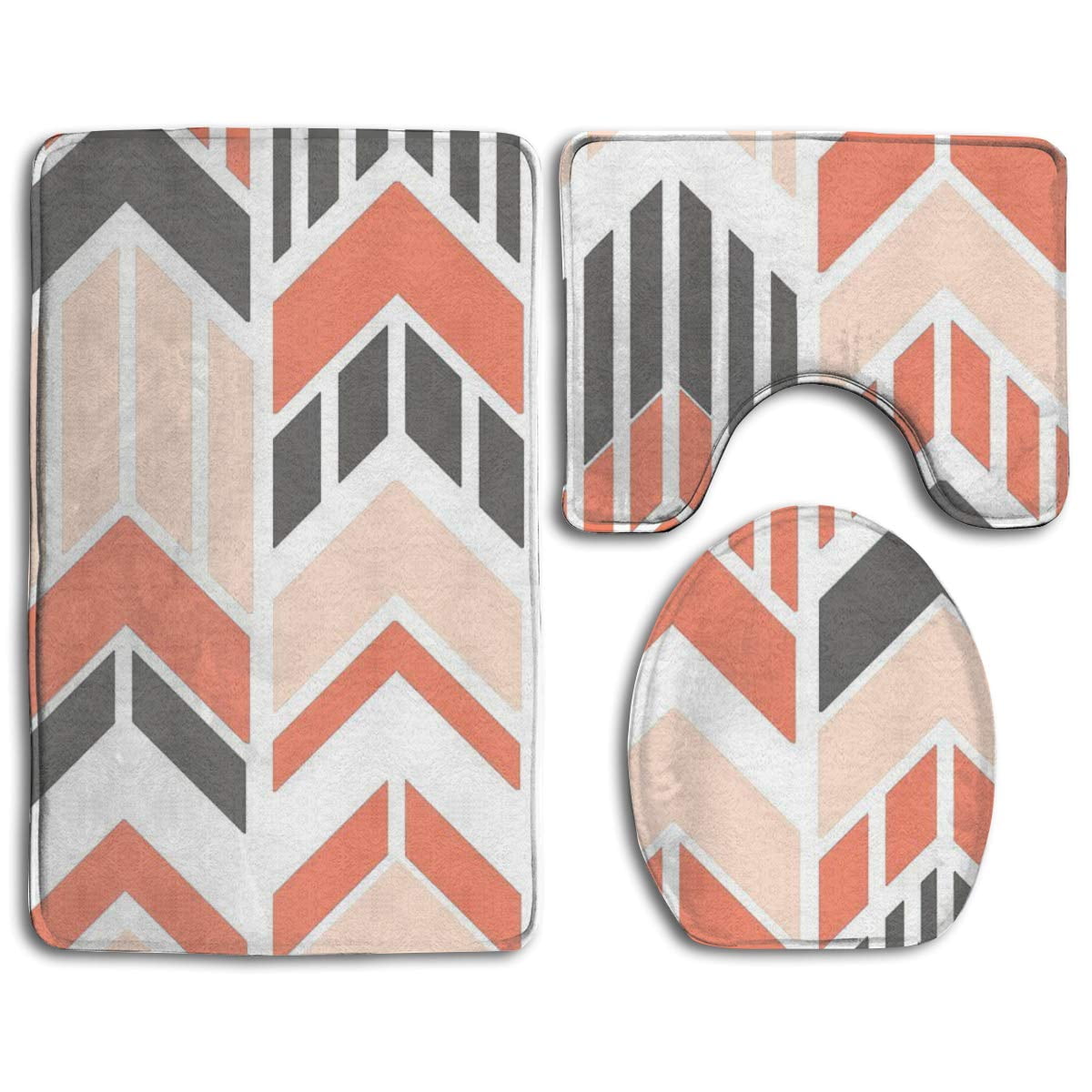 PUDMAD Arrows Blush Coral Gray 3 Piece Bathroom Rugs Set Bath Rug ...