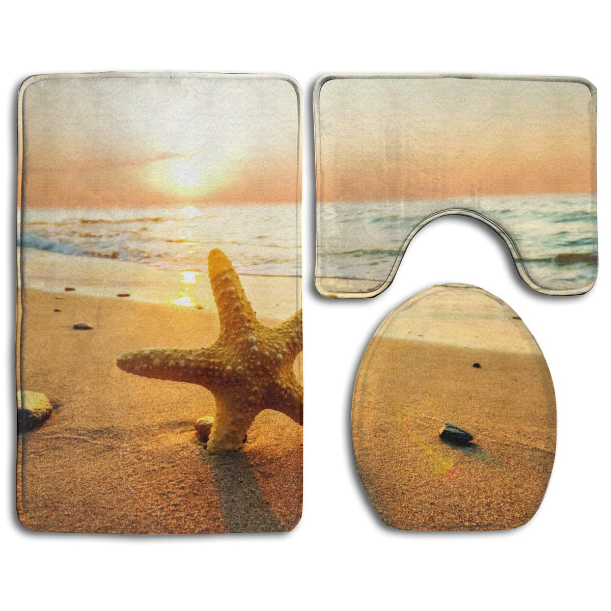 PUDMAD Beach Starfish 3 Piece Bathroom Rugs Set Bath Rug Contour Mat ...