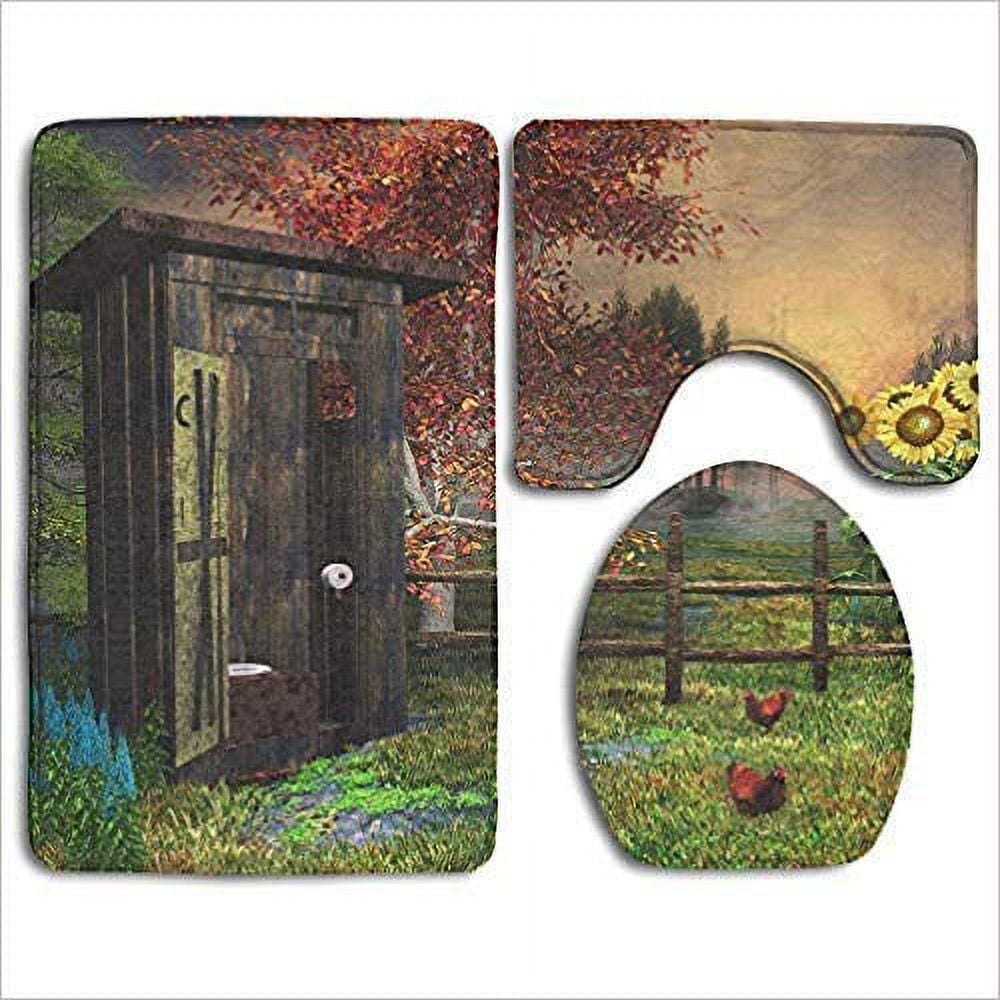 PUDMAD Beautiful Outhouse for Hens 3 Piece Bathroom Rugs Set Bath Rug ...