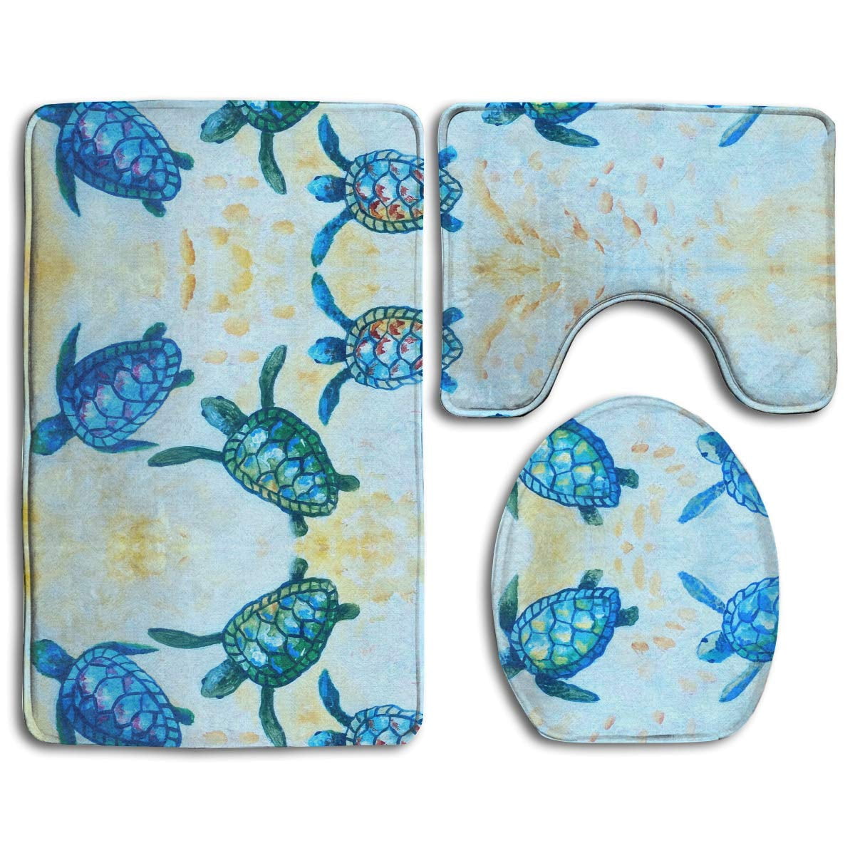 PUDMAD Blue Baby Sea Turtle 3 Piece Bathroom Rugs Set Bath Rug Contour ...