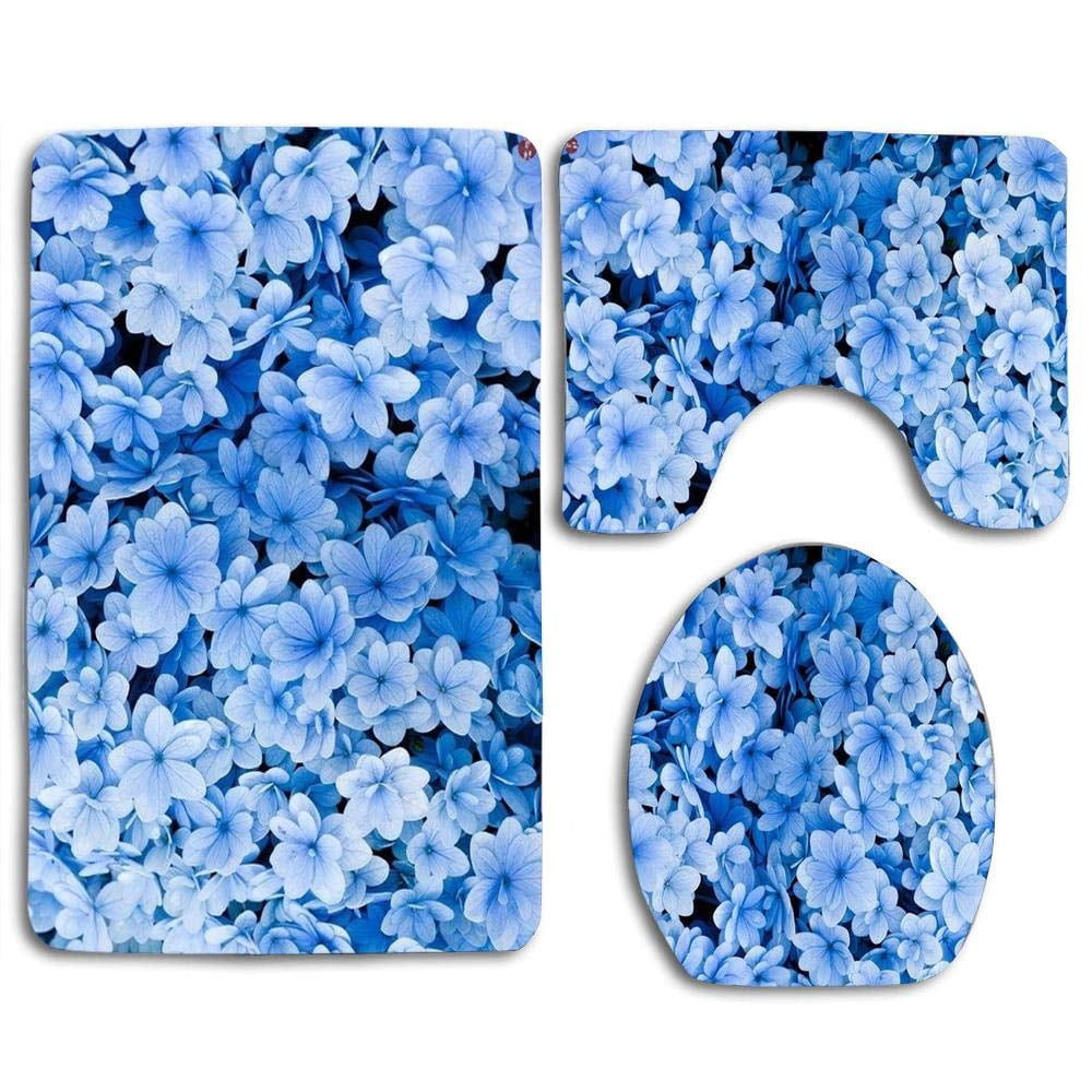 PUDMAD Blue Hydrangea Flower 3 Piece Bathroom Rugs Set Bath Rug Contour ...