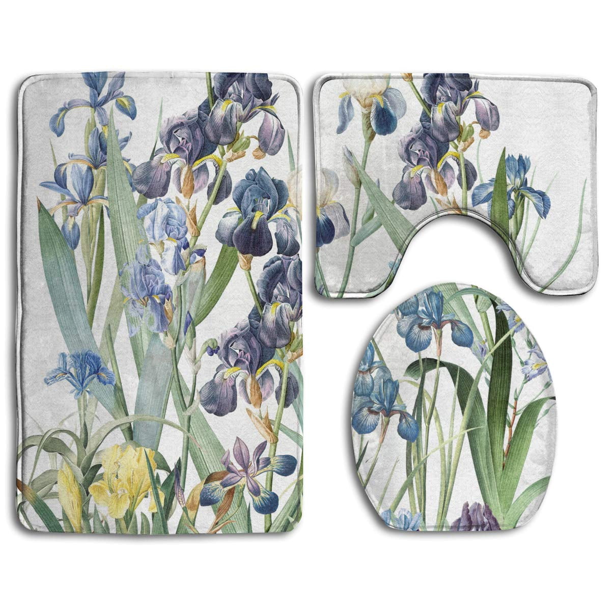 PUDMAD Botanical Iris Flowers 3 Piece Bathroom Rugs Set Bath Rug ...