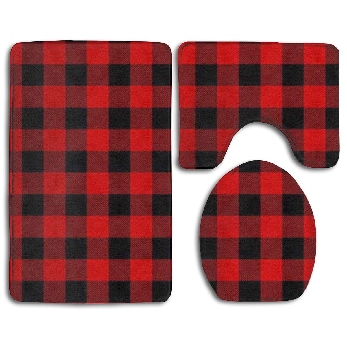 PUDMAD Buffalo Plaid Checkered 3 Piece Bathroom Rugs Set Bath Rug ...
