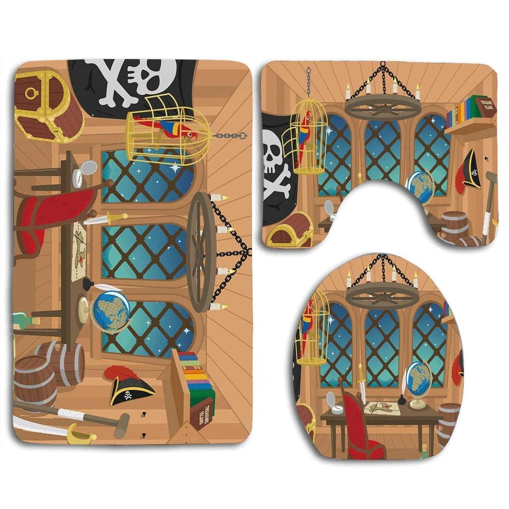 PUDMAD Cabin a Pirate Captain Parrot 3 Piece Bathroom Rugs Set Bath Rug ...