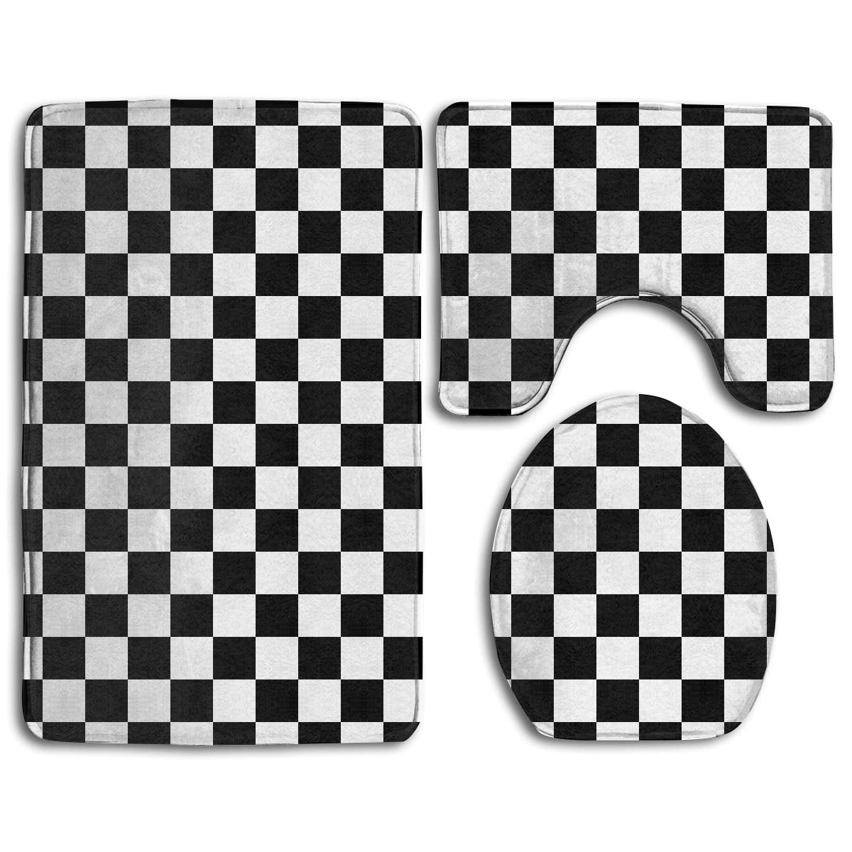 PUDMAD Checkerboard Chess Board 3 Piece Bathroom Rugs Set Bath Rug ...