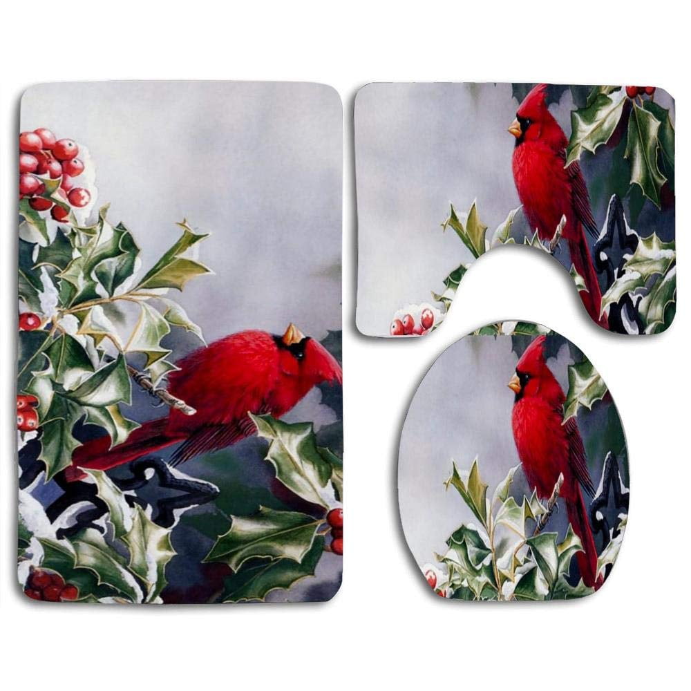PUDMAD Christmas Berry Cardinal 3 Piece Bathroom Rugs Set Bath Rug ...