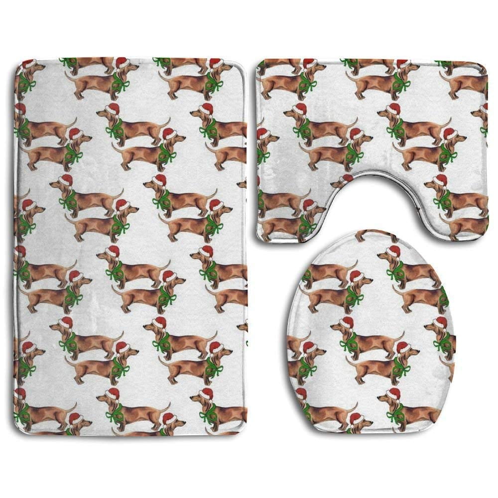 PUDMAD Christmas Dachshunds 3 Piece Bathroom Rugs Set Bath Rug Contour ...
