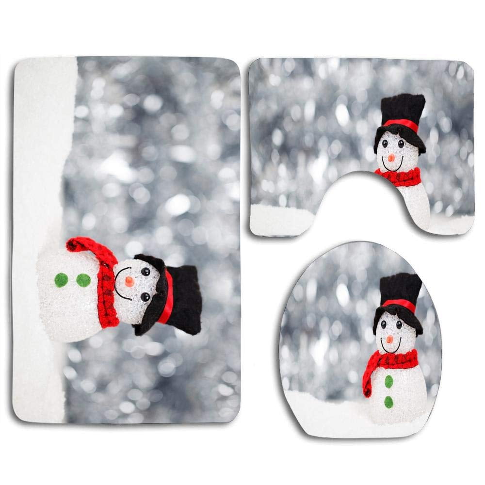PUDMAD Christmas Snowman 3 Piece Bathroom Rugs Set Bath Rug Contour Mat ...