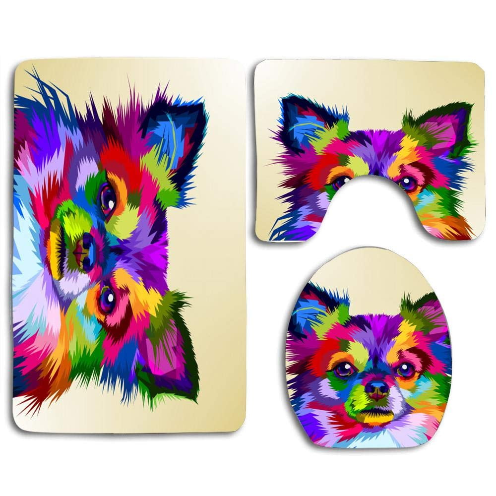 PUDMAD Colorful Chihuahua Dog Pop 3 Piece Bathroom Rugs Set Bath Rug ...
