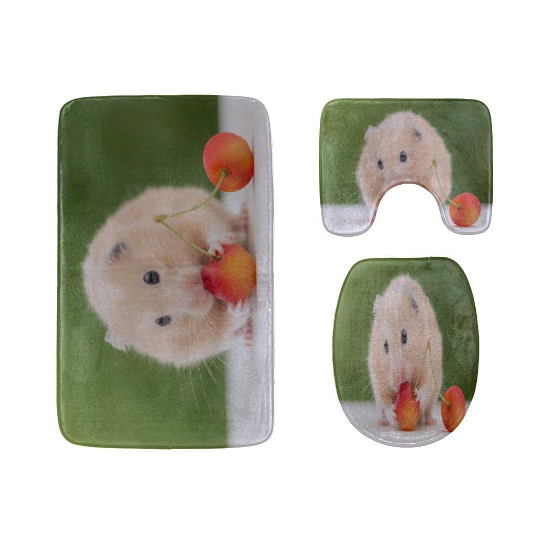 PUDMAD Cute Little Hamster Eating 3 Piece Bathroom Rugs Set Bath Rug ...