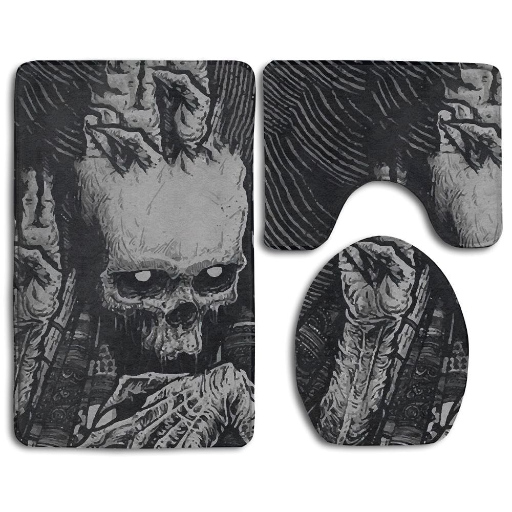PUDMAD Dark Fantast Skeleton Skull 3 Piece Bathroom Rugs Set Bath Rug ...