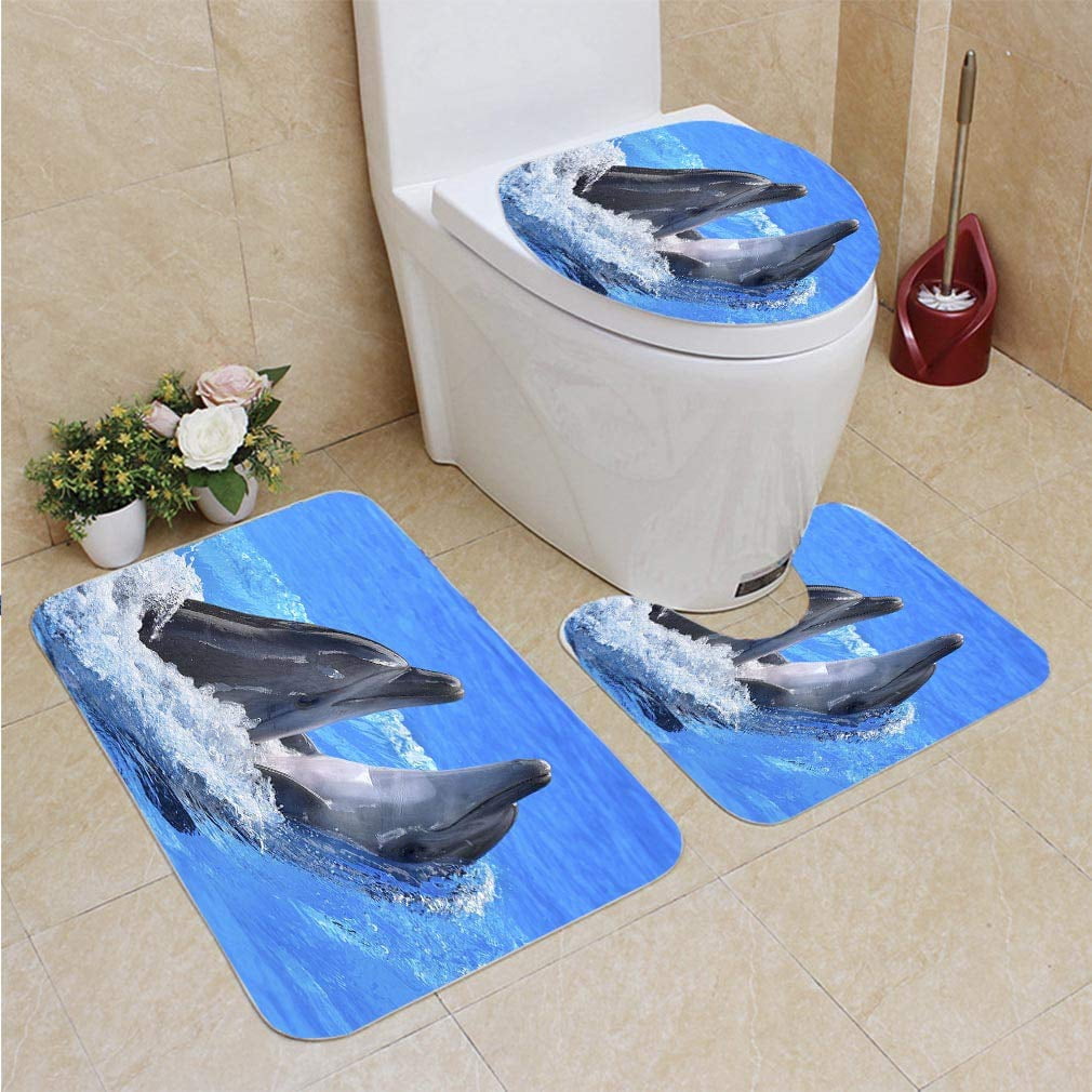 PUDMAD Dolphins Swimming in Water 3 Piece Bathroom Rugs Set Bath Rug ...