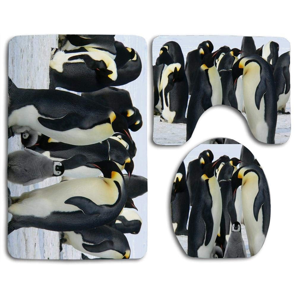 PUDMAD Emperor Penguins 3 Piece Bathroom Rugs Set Bath Rug Contour Mat ...