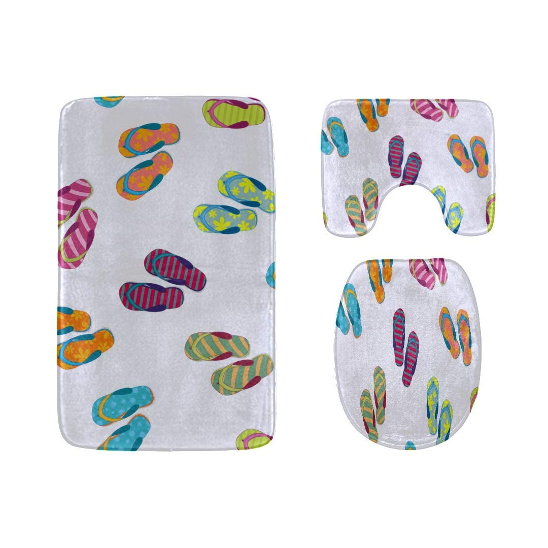 PUDMAD Flip Flop Color Summer 3 Piece Bathroom Rugs Set Bath Rug ...
