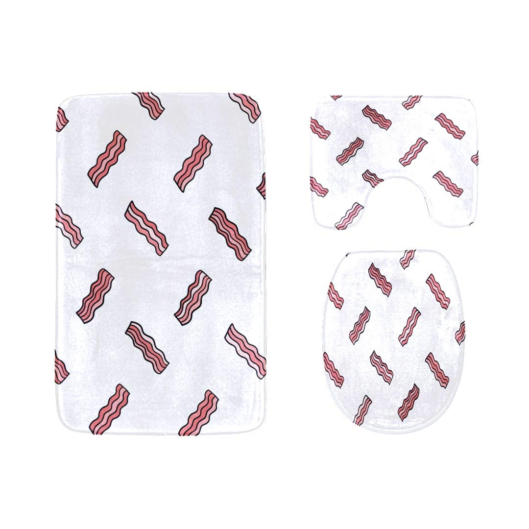 PUDMAD Fried Eggs and Bacon 3 Piece Bathroom Rugs Set Bath Rug Contour ...