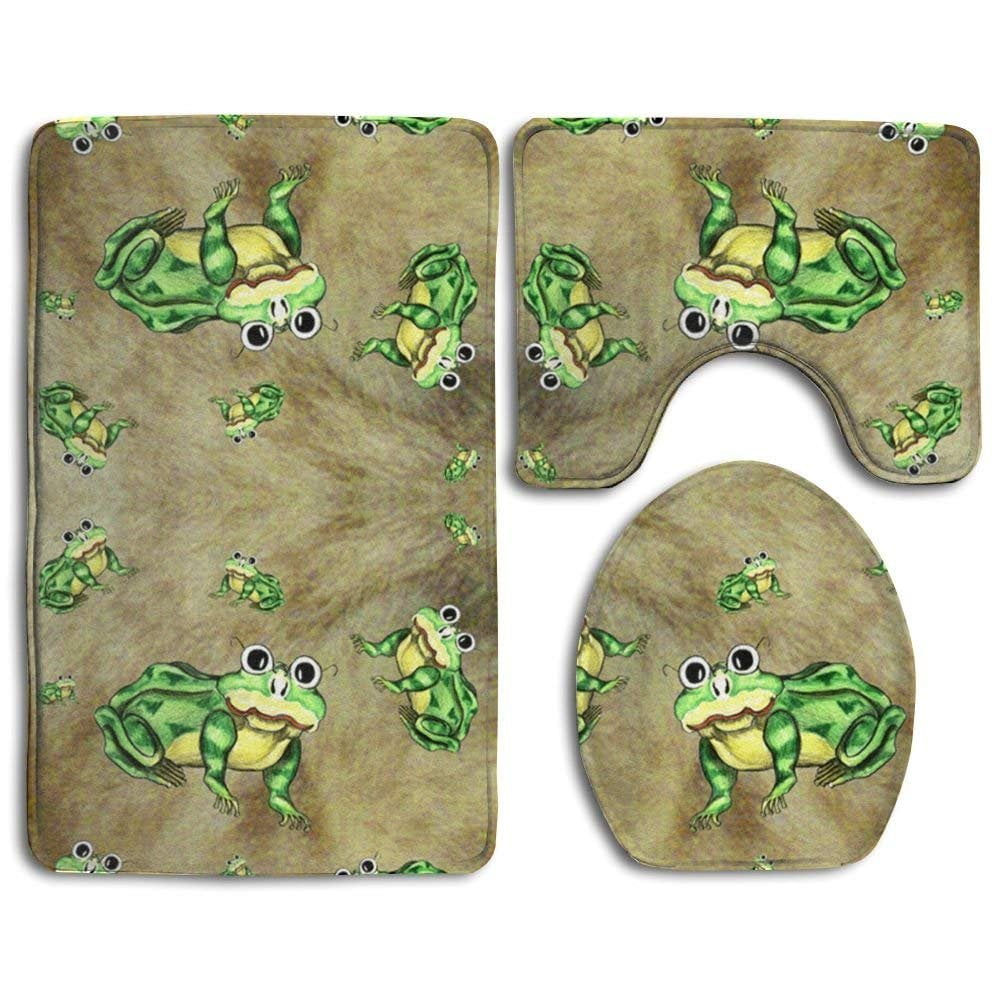 PUDMAD Frogs Green 3 Piece Bathroom Rugs Set Bath Rug Contour Mat and ...