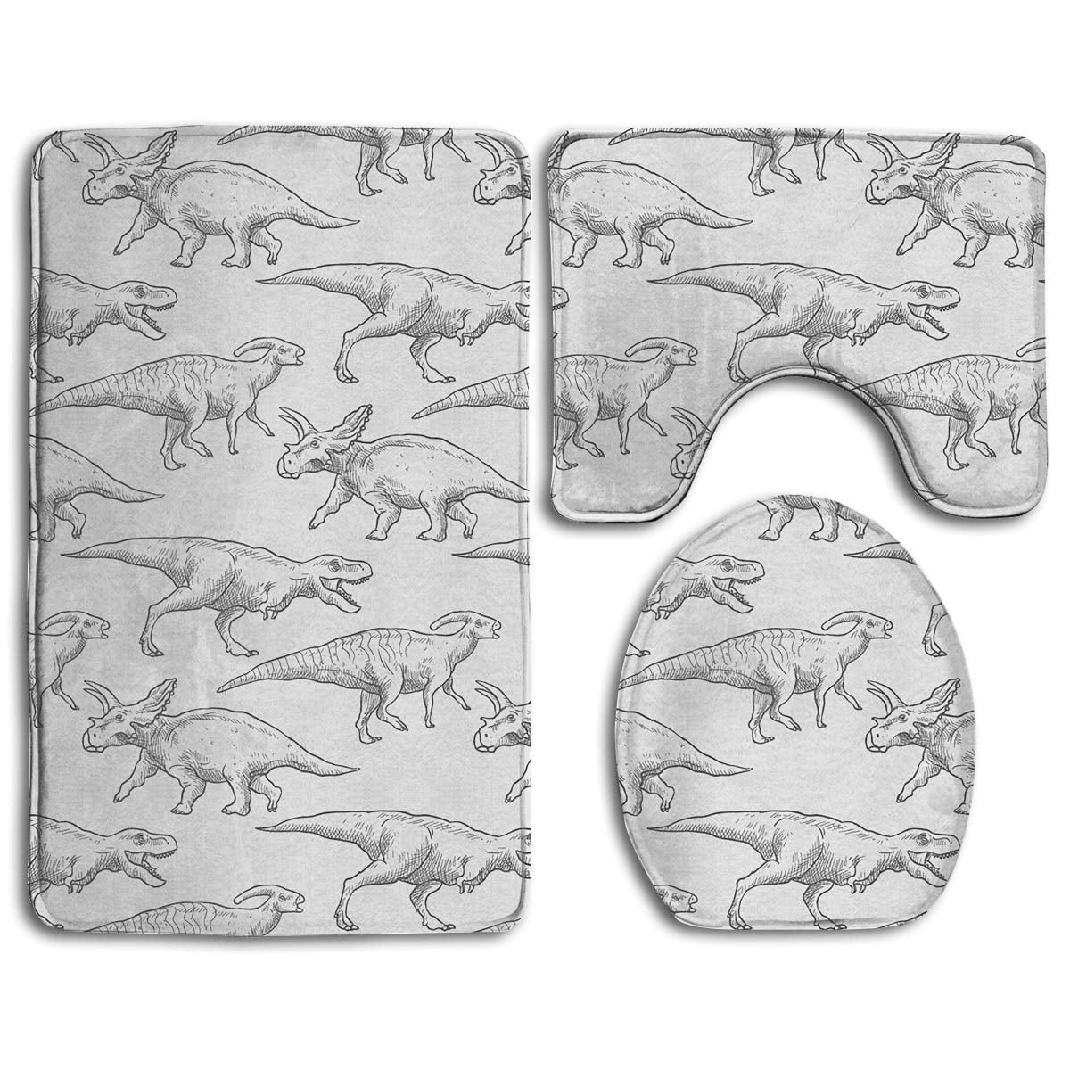 PUDMAD Funny Dinosaurs 3 Piece Bathroom Rugs Set Bath Rug Contour Mat ...