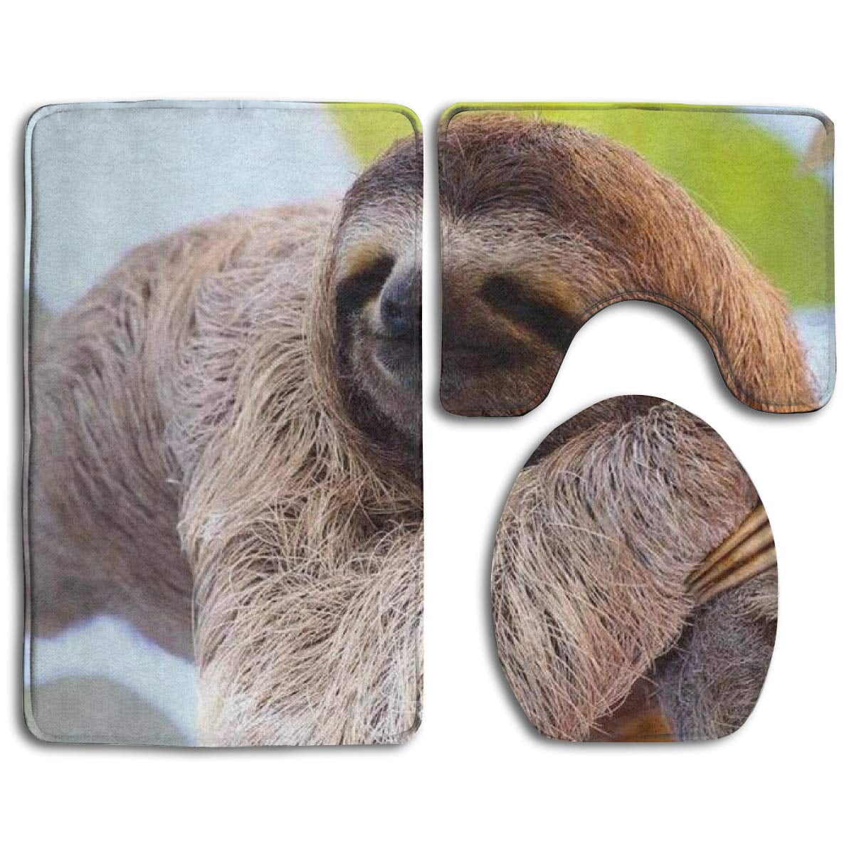 PUDMAD Funny Sloth 3 Piece Bathroom Rugs Set Bath Rug Contour Mat and ...