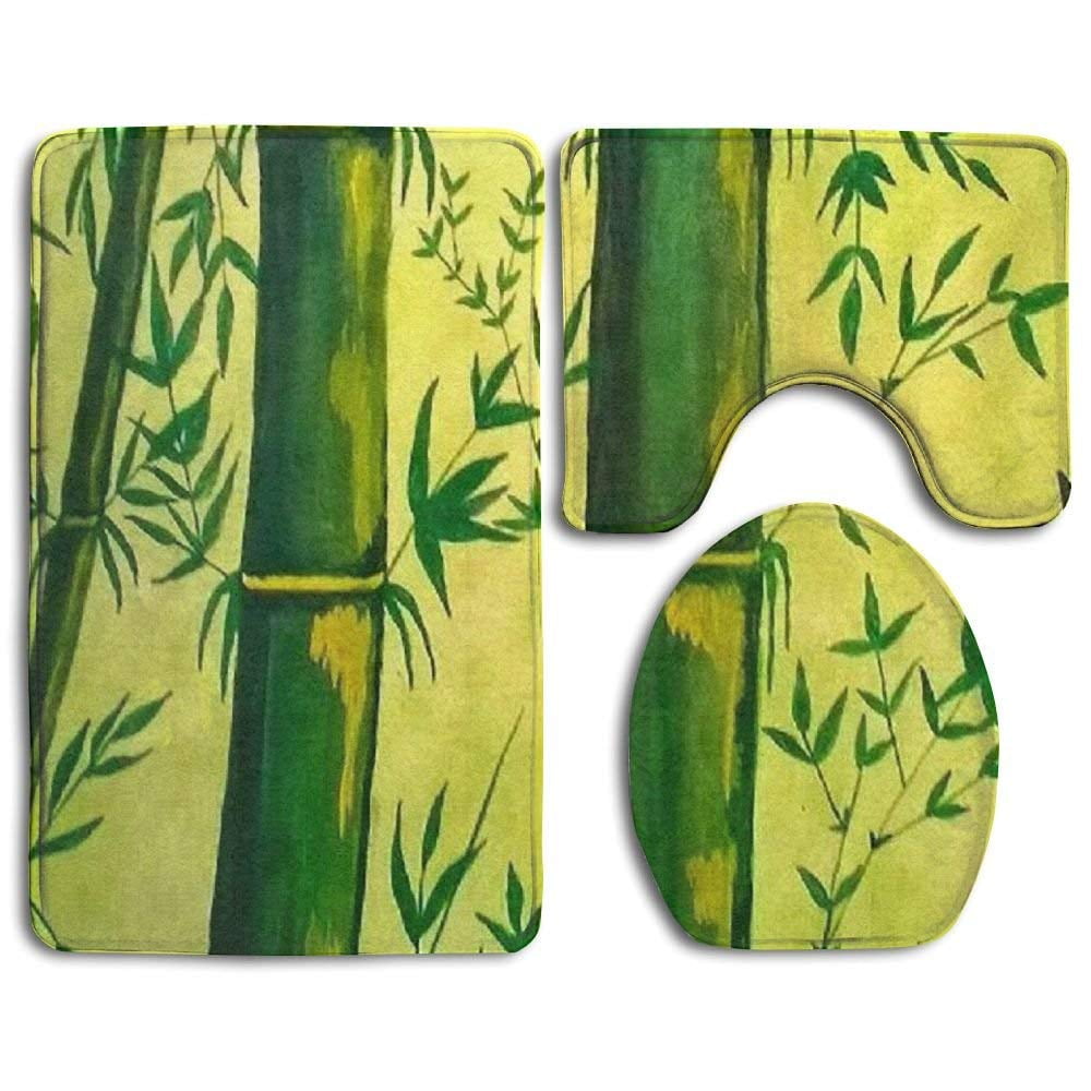 PUDMAD Green Bamboo Panda Food 3 Piece Bathroom Rugs Set Bath Rug ...