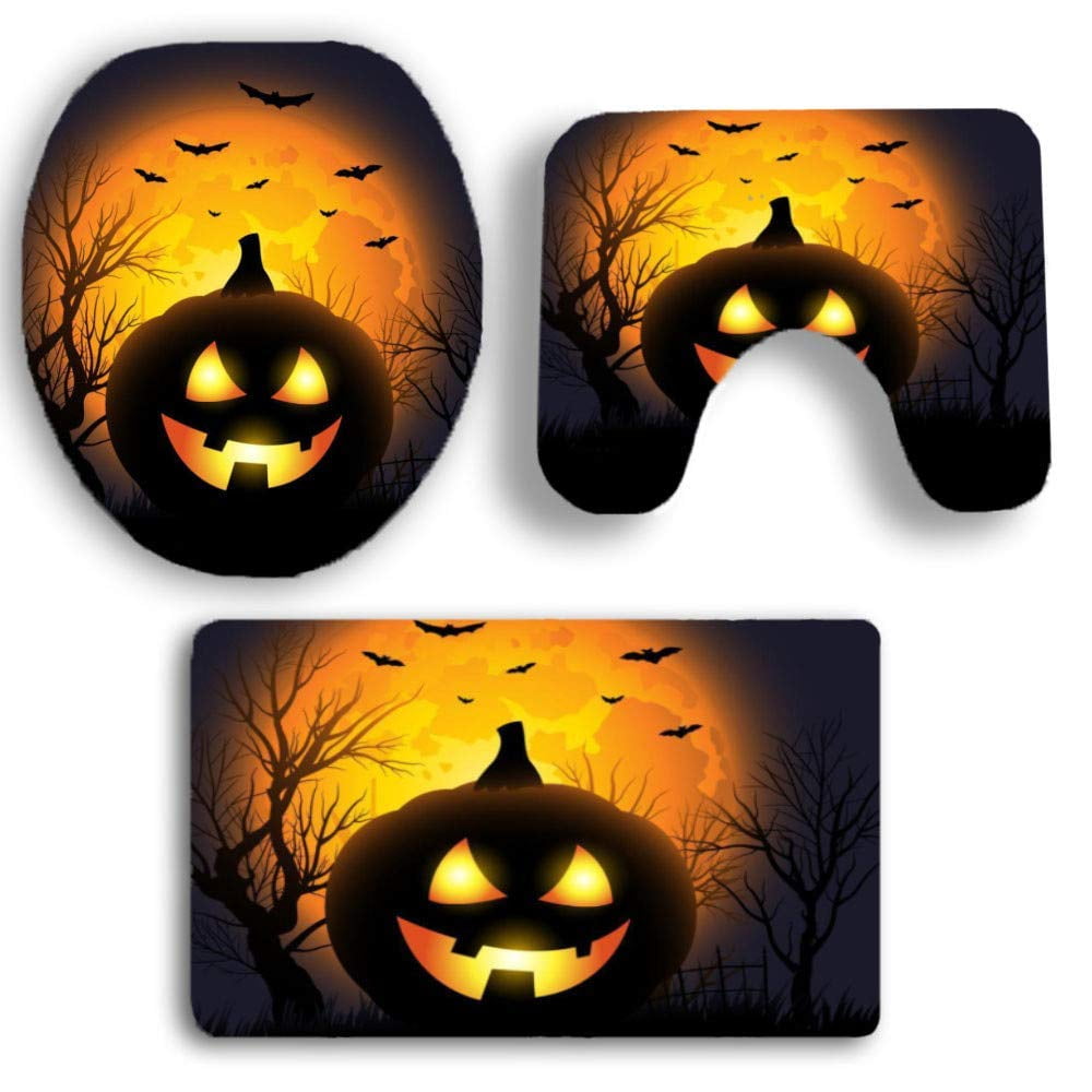 PUDMAD Halloween Pumpkin Withered 3 Piece Bathroom Rugs Set Bath Rug ...