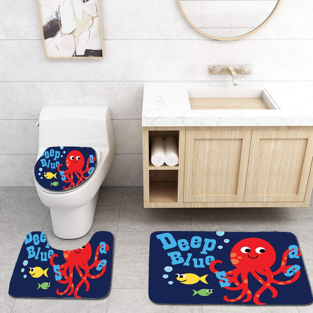 PUDMAD Happy Octopus Swimming Two Fish 3 Piece Bathroom Rugs Set Bath ...