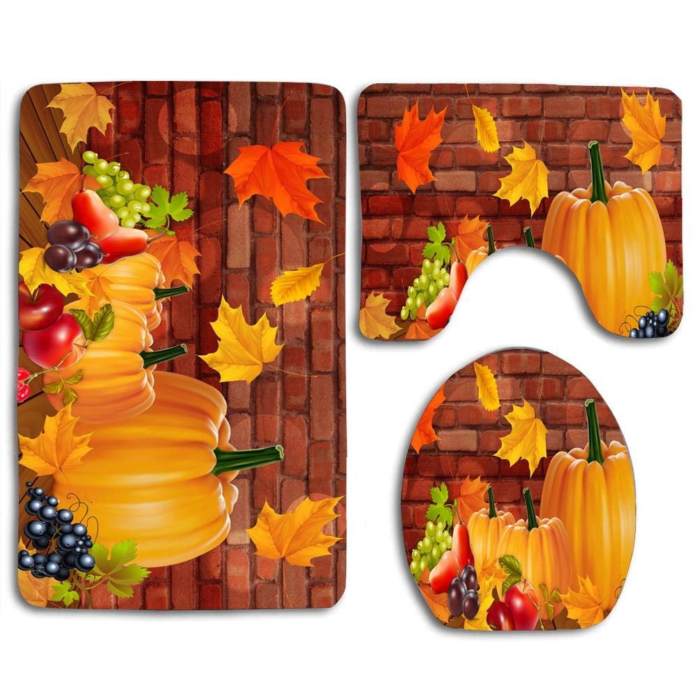 PUDMAD Harvest Autumn Pumpkins 3 Piece Bathroom Rugs Set Bath Rug ...