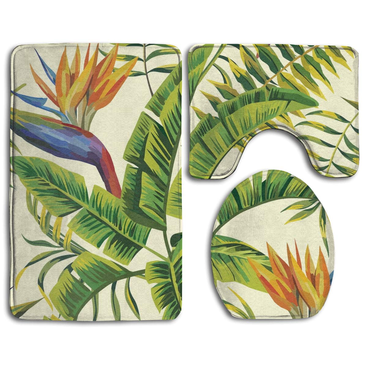 PUDMAD Hawaiian Plant Color Flowers 3 Piece Bathroom Rugs Set Bath Rug ...