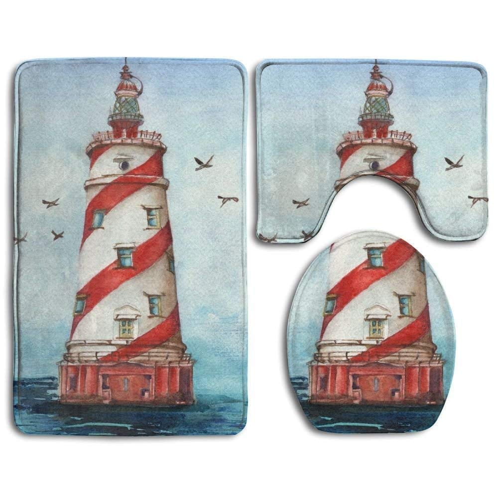 PUDMAD Lighthouse 3 Piece Bathroom Rugs Set Bath Rug Contour Mat and ...