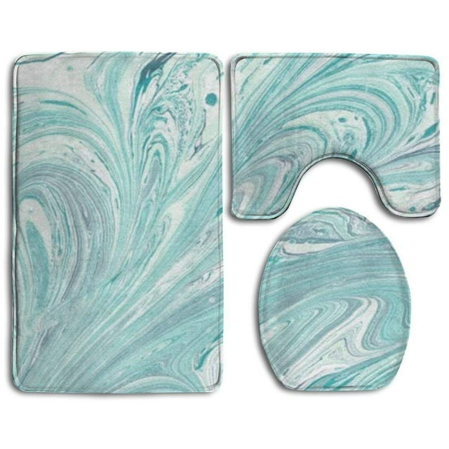 PUDMAD Mint Green Marble 3 Piece Bathroom Rugs Set Bath Rug Contour Mat ...