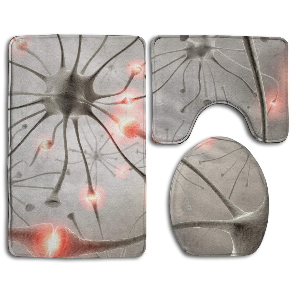 PUDMAD Neuron Poster 3 Piece Bathroom Rugs Set Bath Rug Contour Mat and ...