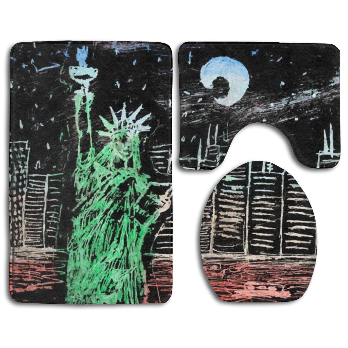 PUDMAD New York City Skyline Silhouette 3 Piece Bathroom Rugs Set Bath ...