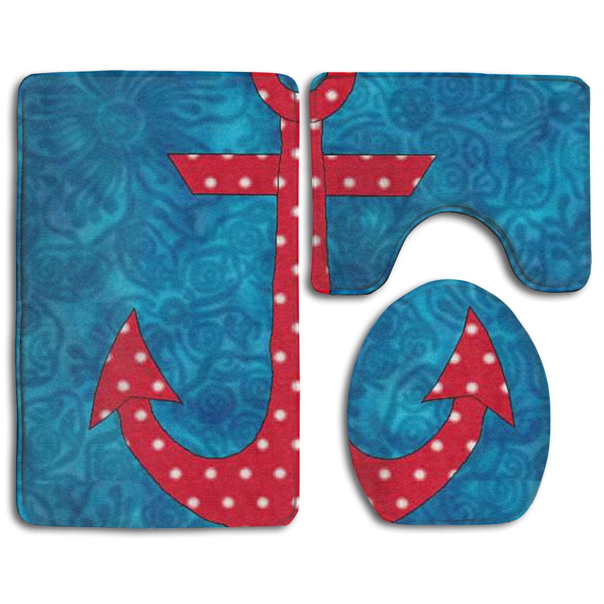 PUDMAD Ocean Anchor Pirate 3 Piece Bathroom Rugs Set Bath Rug Contour ...