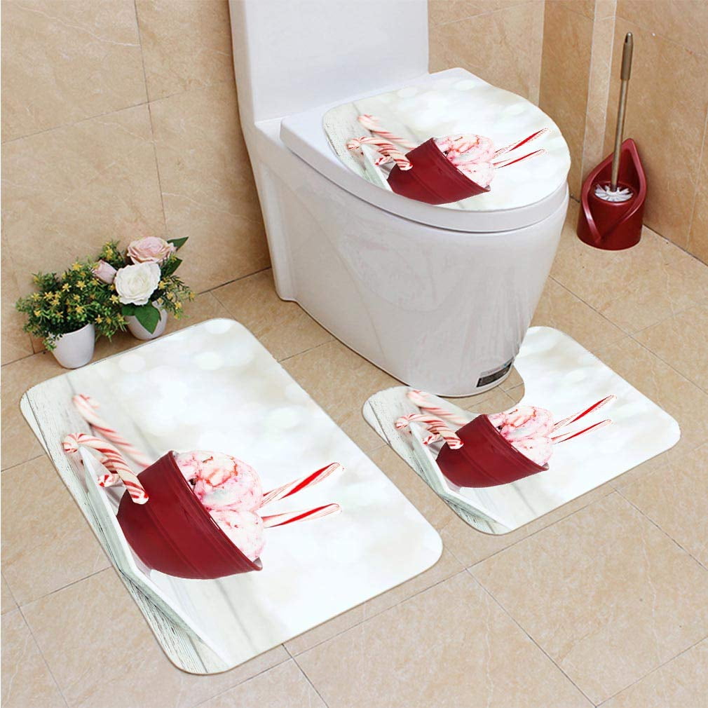 PUDMAD Peppermint Ice Cream Candy Canes 3 Piece Bathroom Rugs Set Bath ...